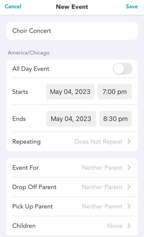 One-Time Events | Parents - Mobile | OurFamilyWizard